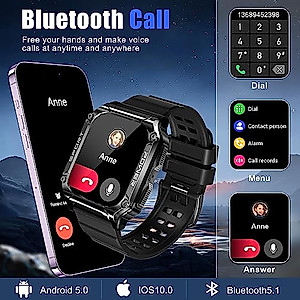 Military Smart Watch, Waterproof Smart Watches for Men (Call Receive/Dial), 1.96'' HD Tactical Outdoor Smart Watch with Heart Rate Monitor, 100+ Sports Modes Fitness Tracker for iPhone Android