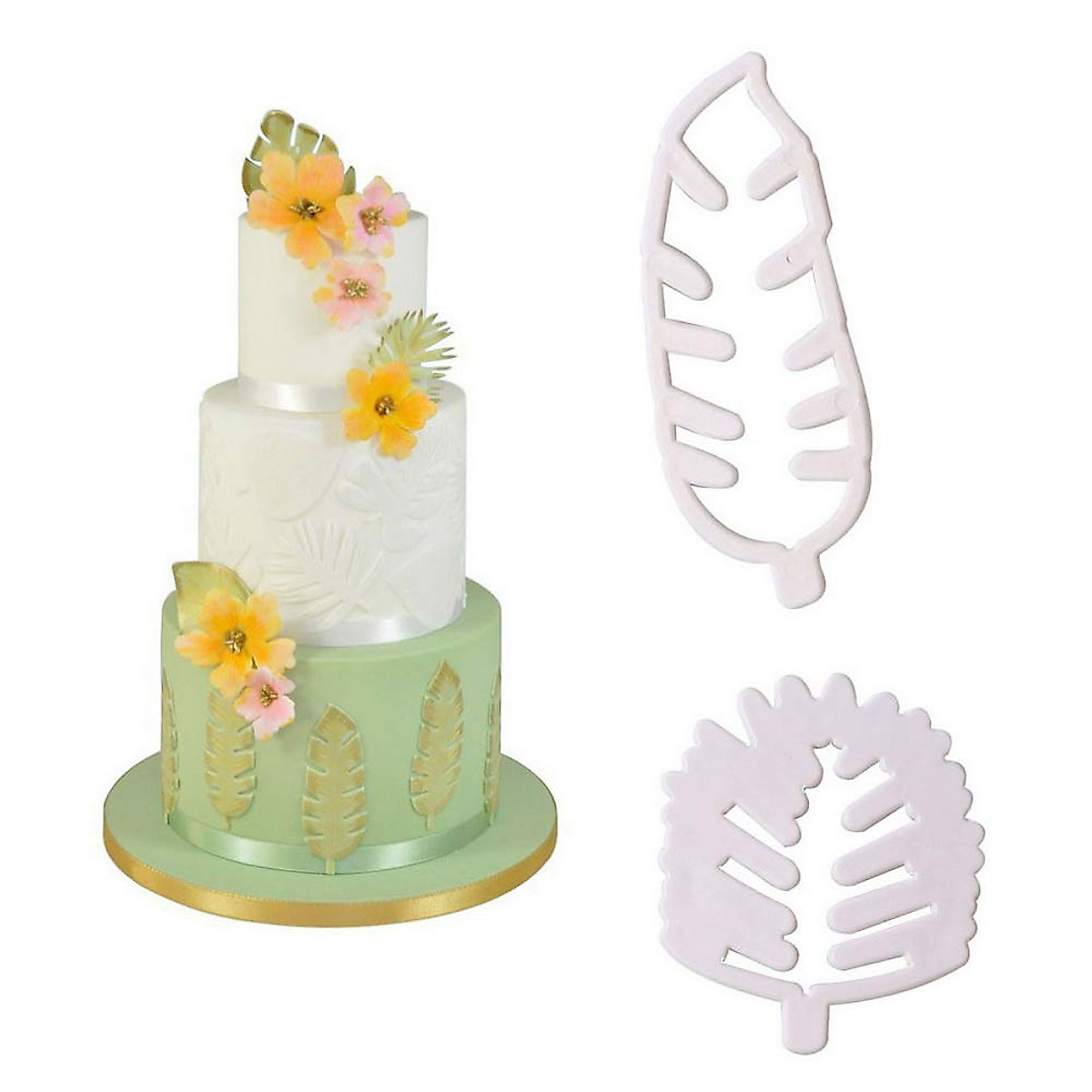 4 pcs Tropical Leaf Cookie Cutter, Palm Leaves Fondant Cutters Mold Hawaiian Green Fondant Leaf Cookie Cutter for Gum Paste, Sugarcraft Candy, Luau Cake Decorating