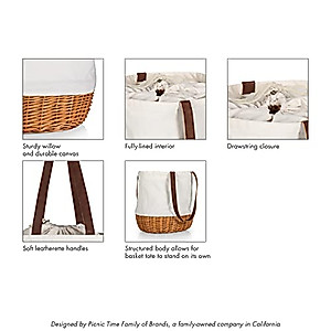 Picnic Time - A Picnic Time Brand Coronado Canvas and Willow Basket Tote, (Beige Canvas)