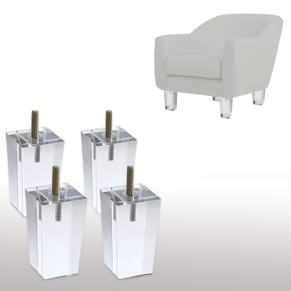 Nutan, 5” Square Acrylic Legs, Great and Sturdy Replacement for Sofas, Chairs and Tables, Set of 4.