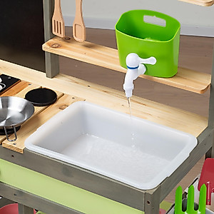 Giant bean Mud Kitchen Playset for Kids, Deluxe Wooden Toy Play Kitchen Set for Boys and Girls Ages 3-8 Indoor & Outdoor Activities, with Sand and Water Sink, Cookware Pots and Kitchen Accessories