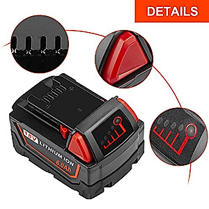 ARyee 18V 6.0Ah M18 M18B Xc Battery Replacement for Milwaukee Lithium Battery Power Tools 48-11-1820 48-11-1840 48-11-1850 48-11-1828 48-11-1815 Cordless Tool Batteries with LED Indicator