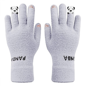 OhMill Touch Screen Cute Knitting Soft Gloves Lovely Panda Gloves for Cold Winter Windproof Cycling Hiking Running Gloves (Grey)