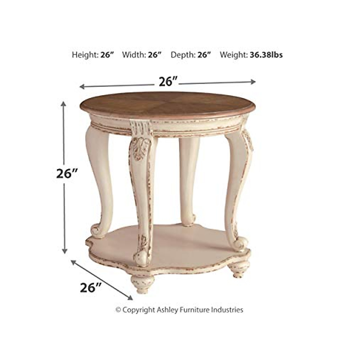 Signature Design by Ashley Realyn French Country Two Tone Round End Table, Chipped White