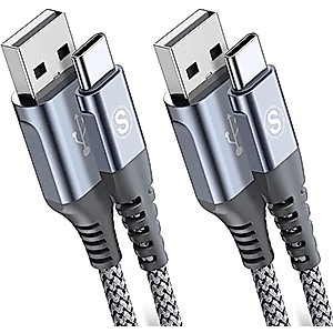 USB Type C Cable 3.1A Fast Charging [2Pack,6.6ft+6.6ft],Sweguard USB-A to USB-C Charger Nylon Braided Cord for Samsung Galaxy S21 S20 S10 S9 S8 Plus,Note 20 10 9 8 7,A71 A51 A32,LG,Moto,PS5-Grey