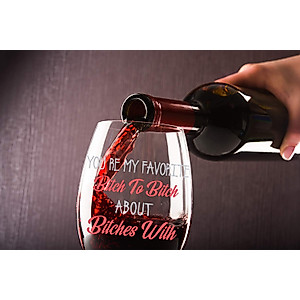 Your my Favorite Bitch to Bitch About Bitches with Funny 15oz Stemless Crystal Wine Glass - Fun Wine Glasses with Sayings Gifts for Women