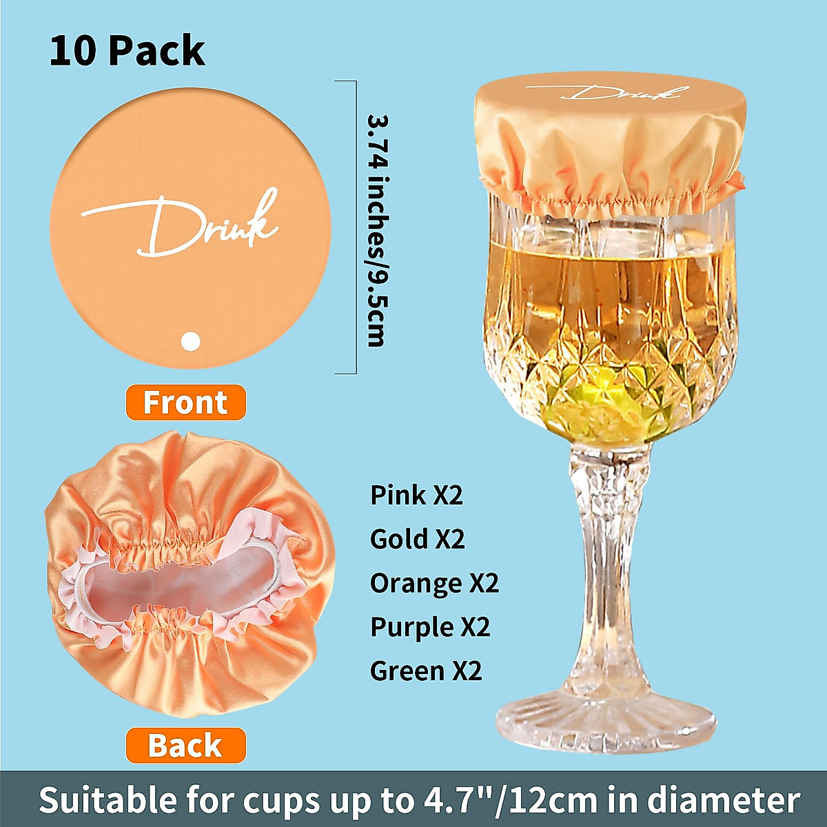Hewomate Drink Covers for Alcohol Protection, 10 Pack Drink Protector for Women & Men, Reusable & Washable Fabric Wine Glass Cover with Straw Hole, Prevent Your Drinks from Being Spiked, Multicolor