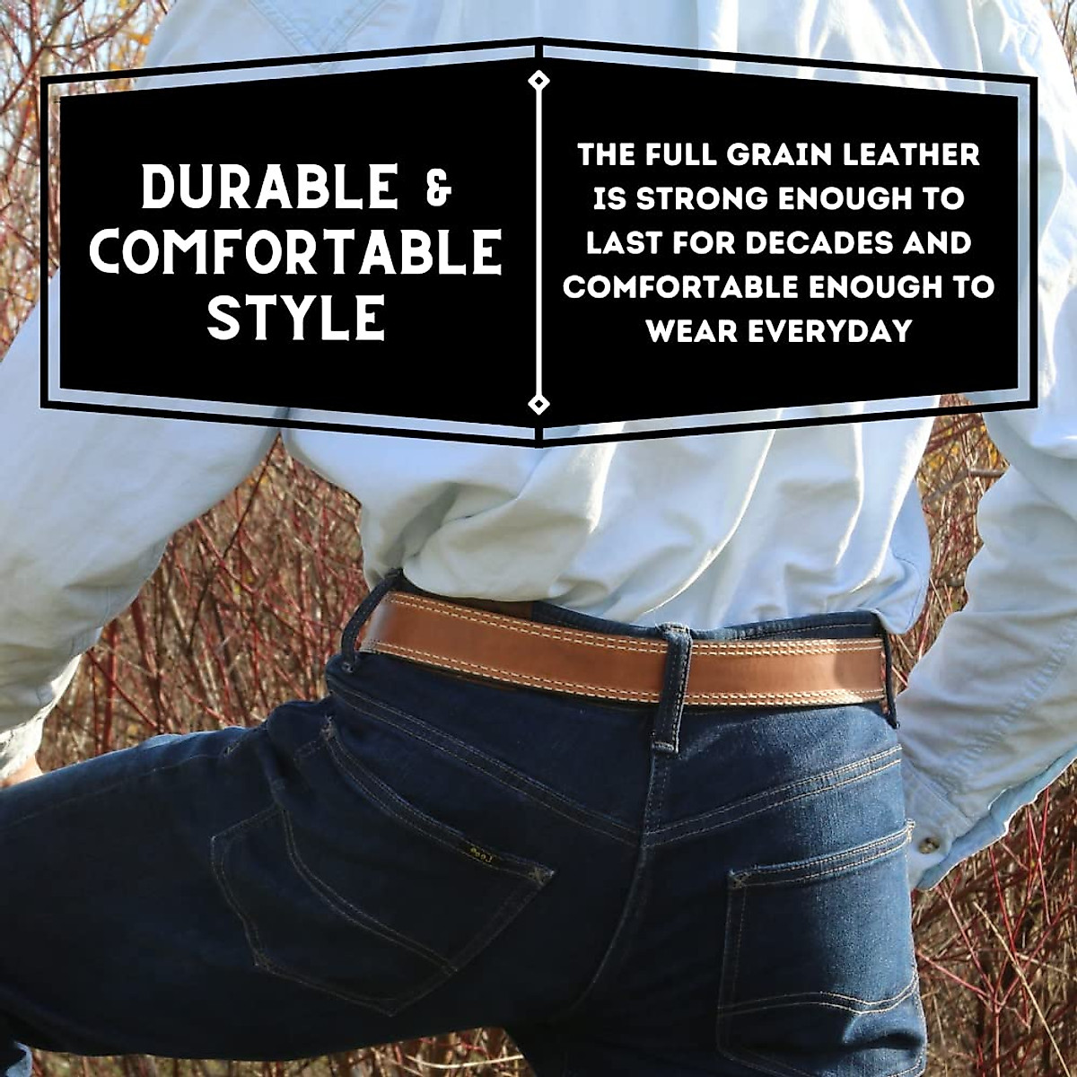 R.G. BULLCO - 1-1/2" Full Grain Ranger Leather Belt with Snaps, Solid Buckle and Double Edge Stitch - Brown - Size 44 - RGB-122