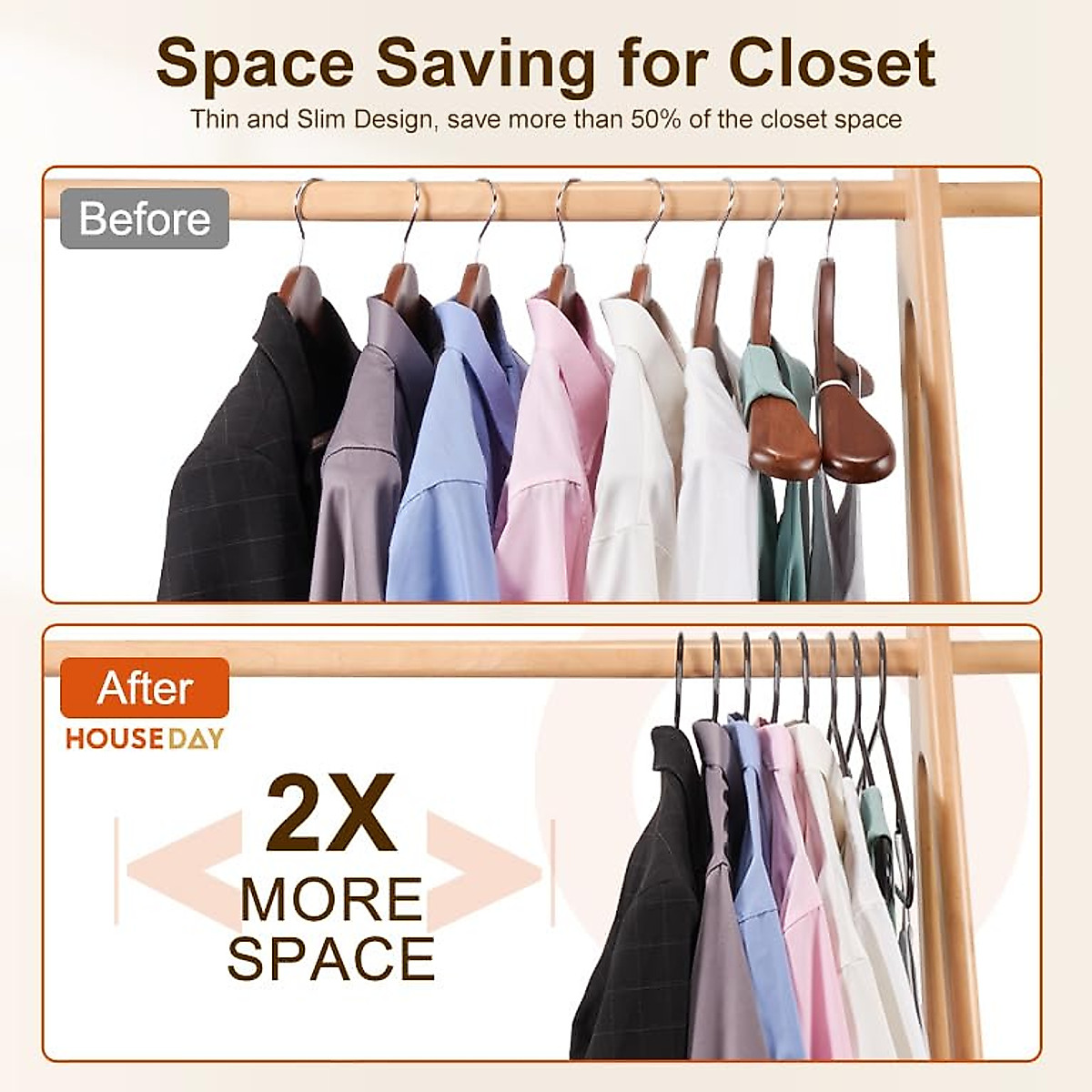 HOUSE DAY Black Plastic Hangers 60 Pack, Durable Clothes Hanger with Hooks, Space Saving Hangers are Perfect for Use in Any Closet, Light-Weight Clothes Hangers Plastic for Everyday Use