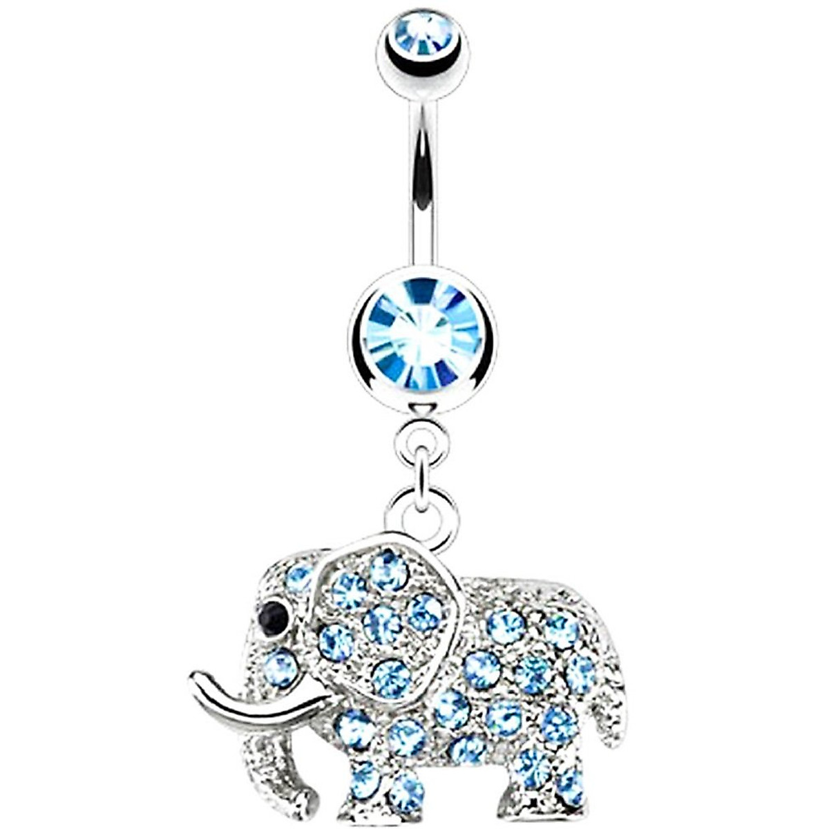 Belly Button Ring 316L Surgical Steel Multi Paved CZs Elephant Dangle Navel