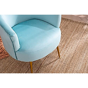 SSLine Velvet Accent Barrel Chair,Modern Upholstered Leisure Arm Chair with Adjustable Gold Metal Legs,Thickly Padded,Guest Chair Vanity Chair Club Chairs for Living Room Bedroom Office (Cyan Blue)