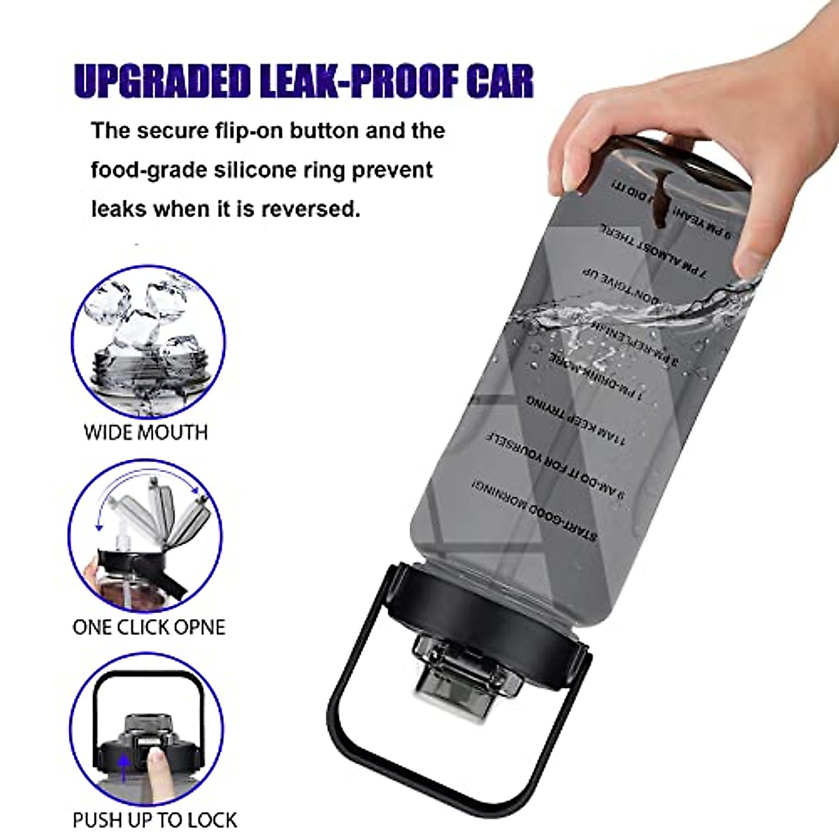 futaiphy Half Gallon Water Bottle With Sleeve 64oz (2L) Inspirational Water Bottle With Straw and Time Stamp, Drinkable Leak-Proof Tritan BPA-Free Bottle, Large Water Jug for Gym,Sports Bottles