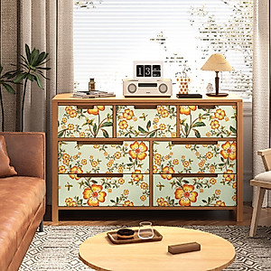 HotDecor 24"x118"Yellow Floral Wallpaper Peel and Stick Floral Contact Paper for Cabinets Walls Flower Wallpaper for Bedroom Bathroom Wall Paper Removable Botanical Wallpaper Mural Vinyl Roll