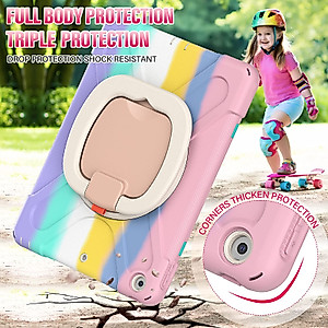 LX-SUNCX for iPad 10.2 Case 9th Generation 2021 / 8th Gen 2020 / 7th 2019,Shockproof Kids Case with Screen Protector,Rotating Stand/Pencil Holder/Shoulder Strap for iPad 10.2 Inch - Colourful Pink