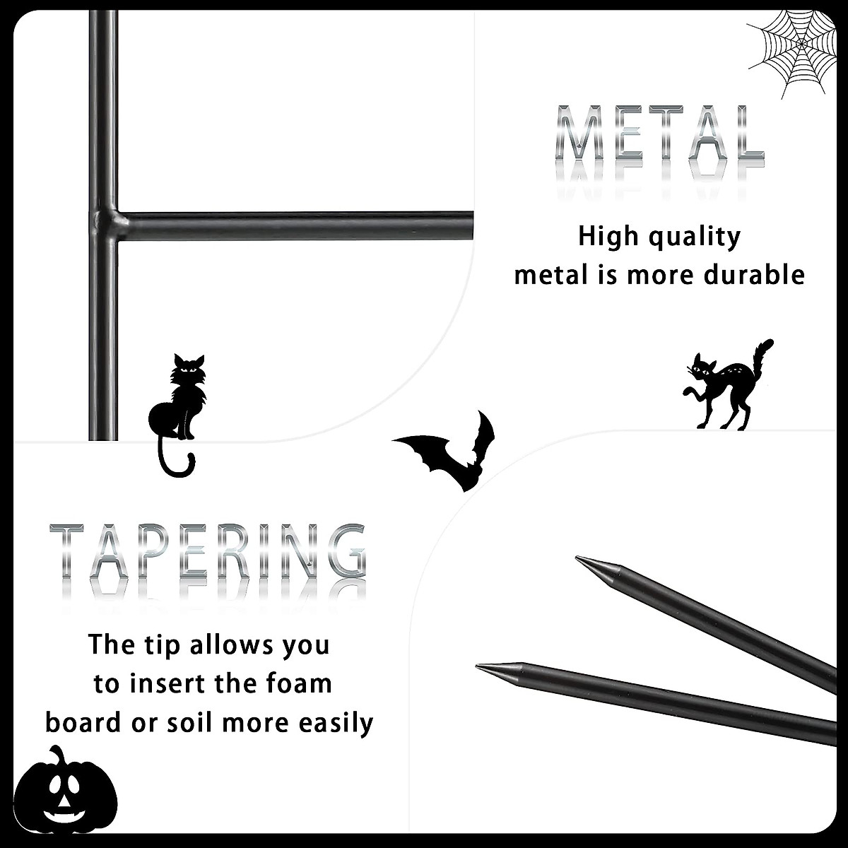 Hotop Halloween Tombstone Metal Stakes for Foam 6.5 x 3 Inches Tombstone Graveyard T Shaped Stakes for Halloween Outdoor Graveyard Yard Lawn Decorations(Silver, Black,20 Pieces)