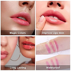 BINGBRUSH 2Pcs Color Changing Lipstick, Pink PH Mood Long Lasting Labiales Lip Care Moisturizer Lip Balm Korean Magic Lip Gloss Lip Tinted Stain Makeup Lipstick Set for Women