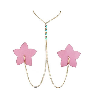 Sexy Crystal Bra Body Chain Nipple Pasties with Choker Reusable Stars Nipple Cover Stickers Metal Chain Necklace Rave Festival Body Jewelry for Women (Pink)