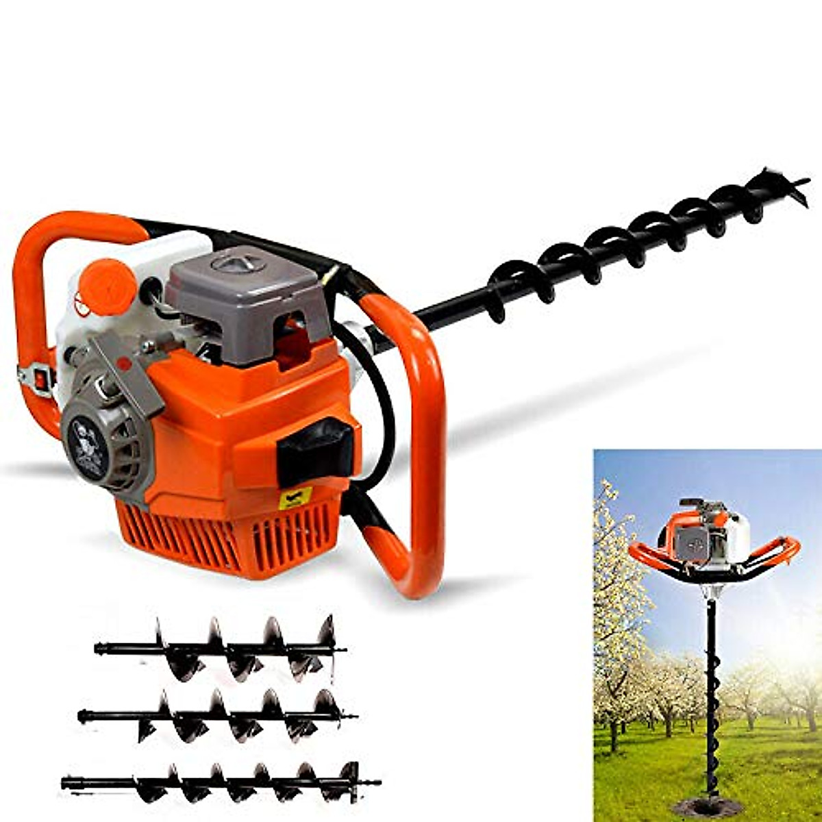 TFCFL 71CC Heavy Duty Gas Powered Post Hole Digger with 3pcs Earth Auger Drill Bits (4"/6"/8" Bits) and 12'' Extention Bar（Products Will be Delivered in Two Packages) (71CC)