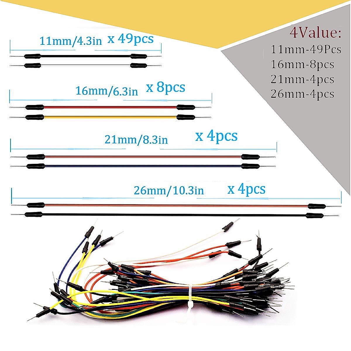 DaFuRui Breadboard Jumper Wire Kit with 400-Point Breadboard、65pcs Multiple Sizes M/M Bread Board Jumper Wire、140 Pieces 2-125 mm U-Shape Preformed Jumper Wire Kit