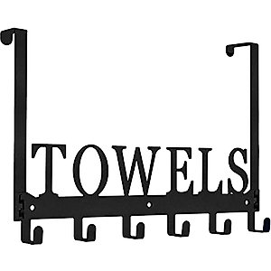 Over The Door Hooks, Towel Holder for Bathroom, Mount Rack Metal Bath Hanger Bedroom Kitchen Pool Beach Bathrobe Wall Hooks (6 Hooks, Black).