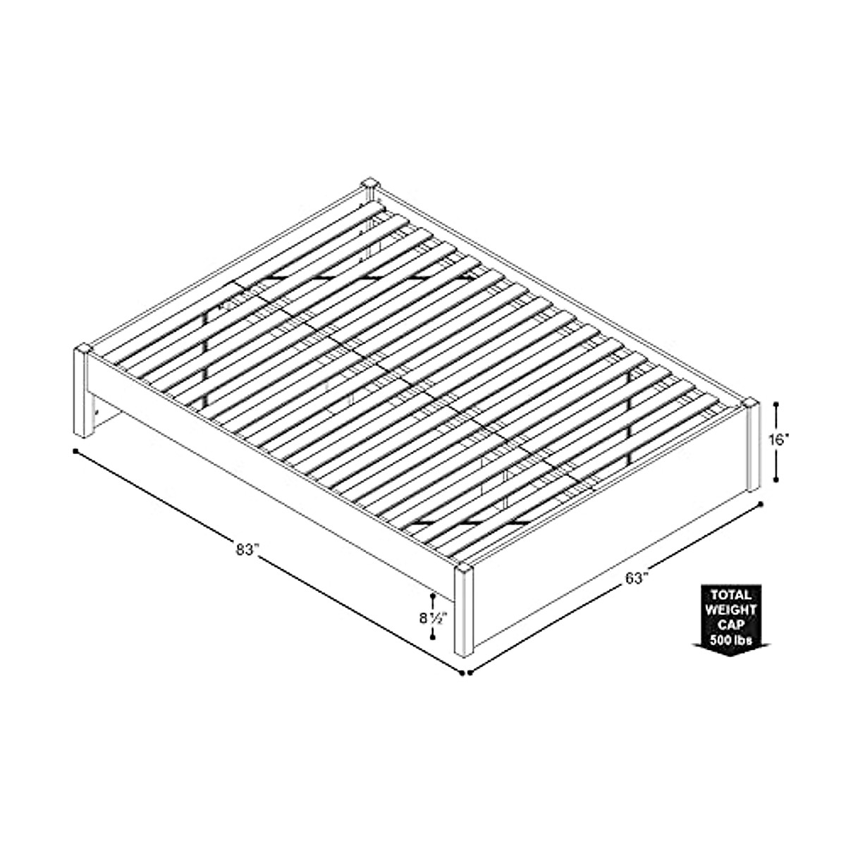 Prepac Select Queen 4-Post Raised Platform Bed with Under Bed Storage Space, Modern Queen Storage Bed 83" D x 63" W x 16" H, White, WBSQ-1302-2K