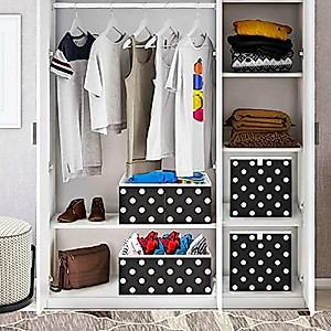 White Polka Dots on Black Background 11x11 Storage Cubes Fabric Storage Cubes Storage Bins with Handles Storage Boxes for Organizing Home, Office, Nursery, Shelf, Closet, Pack of 1