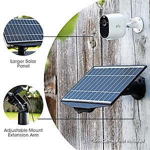 Leaf 10 6W Solar Panel Charger Compatible with Arlo Pro 3 Floodlight, Pro 4 & Pro 5S Outdoor Cameras | Adjustable Mount Extension Arm | Magnetic Charging Cable | Weather Resistant