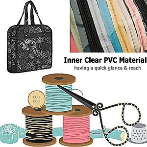 PACMAXI Sewing Accessories Storage Bag, Knitting, Craft Tools and Accessories Organizer, Roomy Carrying Bag for Sewing Tools and Accessories (White Tree with Black Background)