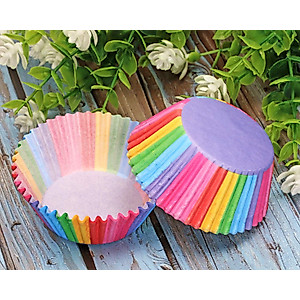 Mini Skater 100Pcs Standard Size Paper Baking Cups Rainbow Cupcake Liners for Wedding Birthday Party Muffins Cupcakes Cake Balls and Candies (Colorful)