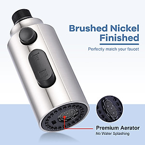 iVIGA Pull Down Faucet Sprayer Head Replacement, Brushed Nickel 3 Function Pull Out Spray Nozzle with 9 Adapters for Kitchen Sink Faucet, American Standard for Moen Kohler Delta G1/2 Male Connector