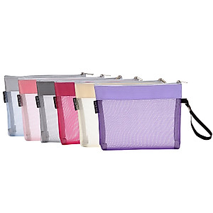 Sea Team 6pcs Multicolored Portable Travel Toiletry Pouch Nylon Mesh Cosmetic Makeup Organizer Bag with Zipper (ST-CB0616)