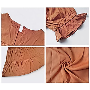 GAOVOT Women's Summer Casual Plain Simple Dresses Ruffle Puff Short Sleeve Loose Tunic Dress Flowy Tiered Midi Dress(Orange,XL)