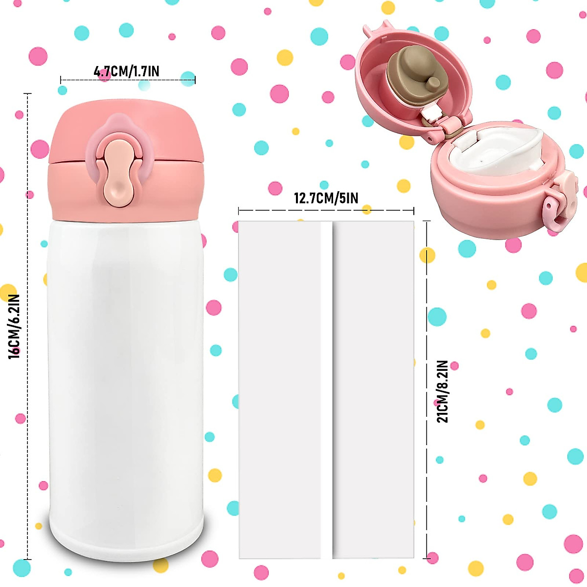 AiHeart Kids Sublimation Water Bottle,10oz Blank Stainless Steel Kid Thermo Mug,Double Wall Vacuum Insulated Sport Water Bottle,With Shrink wrap films and Lid,For School Travel(Light Pink)