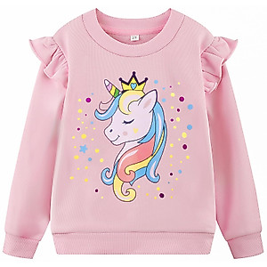 Baby Girl Sweatshirt Unicorn Dresses Long Sleeve Toddler Clothes Set Ruffle Sleeve Tops Tutu Tulle Skirt Kids 2 Piece Birthday Outfit 3t