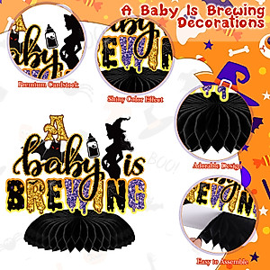 12 Pieces Halloween Baby Shower Decorations Halloween a Baby is Brewing Honeycomb Centerpieces a Baby is Brewing Table Centerpieces for Halloween Gender Reveal Party Favor Supplies (Purple, Black)