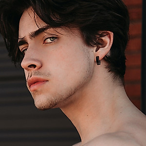 Jstyle 4 Pairs Hypoallergenic Black Stainless Steel Earrings For Sensitive Ears Simple Stud and Hoop Earrings Huggie Earring Set 18G