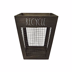 Rae Dunn Mini Waste Basket - Metal and Wood Trash Bin with Decorative Print for Home, Office, Bathroom - Stylish Design for Any Interior Décor