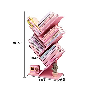 Tree Bookshelf,4-Layer Floor Standing,The Desktop Bookshelf Can Hold Books,Magazines,CDs and Photo Albums,Office Storage Rack,Pink