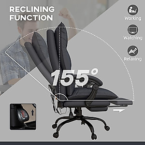 Vinsetto Executive Massage Office Chair with 6 Vibration Points, Microfiber Computer Desk Chair, Heated Reclining Chair with Footrest, Armrest, Double Padding, Charcoal Gray