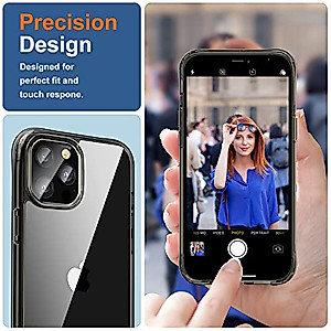 UniqueMe [5 in 1 Design for iPhone 12 Pro Max 6.7 inch Case, 2 Pack Screen Protector Tempered Glass + 2 Pack Camera Lens Protector, [Non-Yellowing] Shockproof Ultra Thin Protective Cover-Clear Black