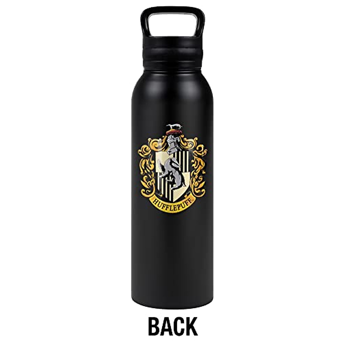 Harry Potter OFFICIAL Hufflepuff Crest 24 oz Insulated Canteen Water Bottle, Leak Resistant, Vacuum Insulated Stainless Steel with Loop Cap, Black