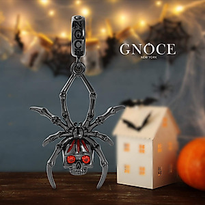 GNOCE Spider Skull Pendant Charm Sterling Silver Black Plated Dangle Charm Fit Bracelet/Necklace Gift For Women Wife