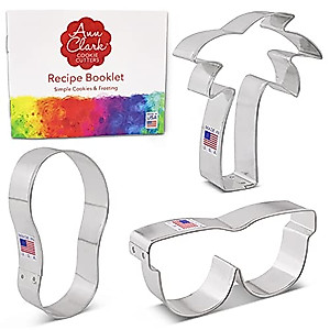 Summer Beach Cookie Cutter 3-Pc Set Made in USA by Ann Clark, Flip Flop, Sunglasses, Palm Tree