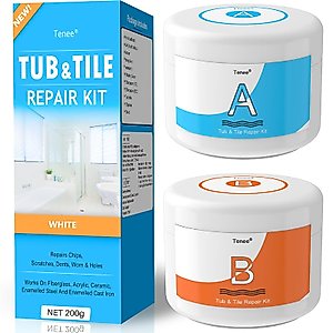 Tub Repair Kit White & Porcelain Repair Kit 3.7 OZ - Bathtub Repair Kit for Cracked Bathtub, Fiberglass Repair Kit with Super Adhesion, Works on Ceramic Sink Repair and Acrylic Bathtub Damage