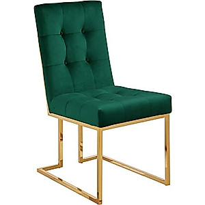 Meridian Furniture Pierre Collection Modern | Contemporary Velvet Dining Chair with Luxurious Deep Tufting and Polished Gold Metal Frame, Set of 2, Green, 18.5" W x 25" D x 36.5" H