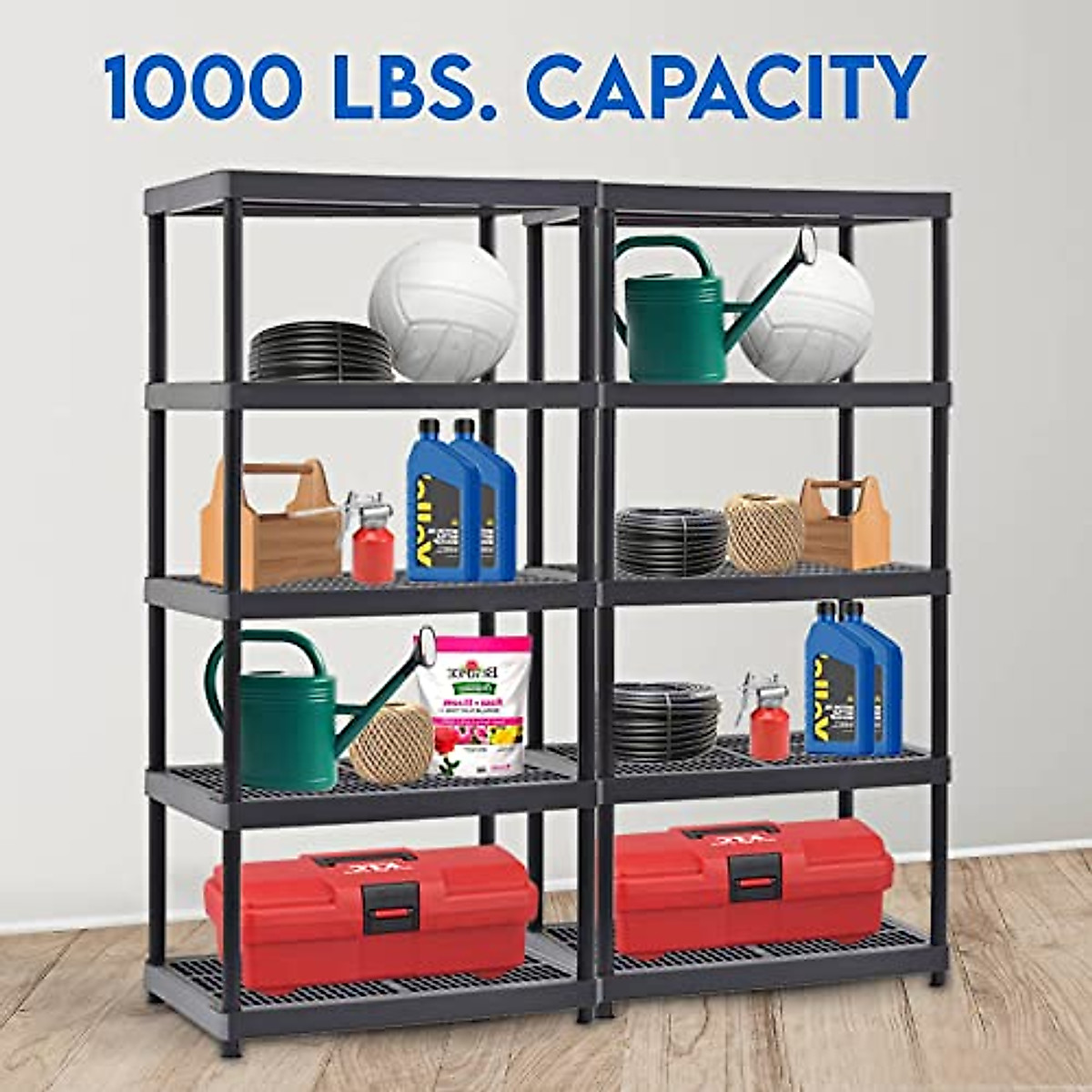 Juggernaut Storage 5-Level Heavy Duty Plastic Shelving System, Black/Gray (RSHD3624-5BG)