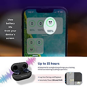 Santana Zulu by Carlos Santana, Bluetooth Earbuds in-Ear Headphones with Charging Case & Handsfree Controls, Built-in Mic Bluetooth Deep Bass Stereo Headsets, Wireless Earbuds for Running, Working Out