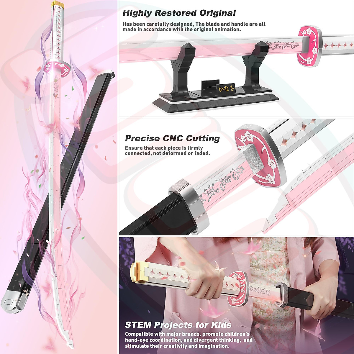 Demon Slayer Swords Building Sets for Girl 8-14, 39in Tsuyuri Kanao Sword Building Block with Scabbard and Stand, Anime Sword Building Toy Demon Slayer Gift Katana, 788 Pcs