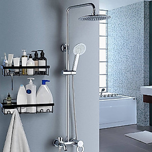 Pasotim Shower Shelf Organizer Rack(2Pack), Bathroom Accessories Basket Shelves with Hooks, Wall Mount Shower Storage