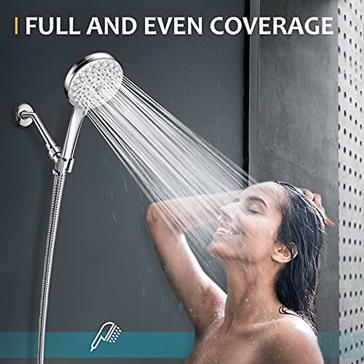 Shower Head with Handheld High Pressure with Hose - YEAUPE Detachable Shower Heads 6 Spray Settings, Built-in Power Wash to Clean Tub, Tile & Pets, Bracket, Rubber Washers, 59 Inch Hose
